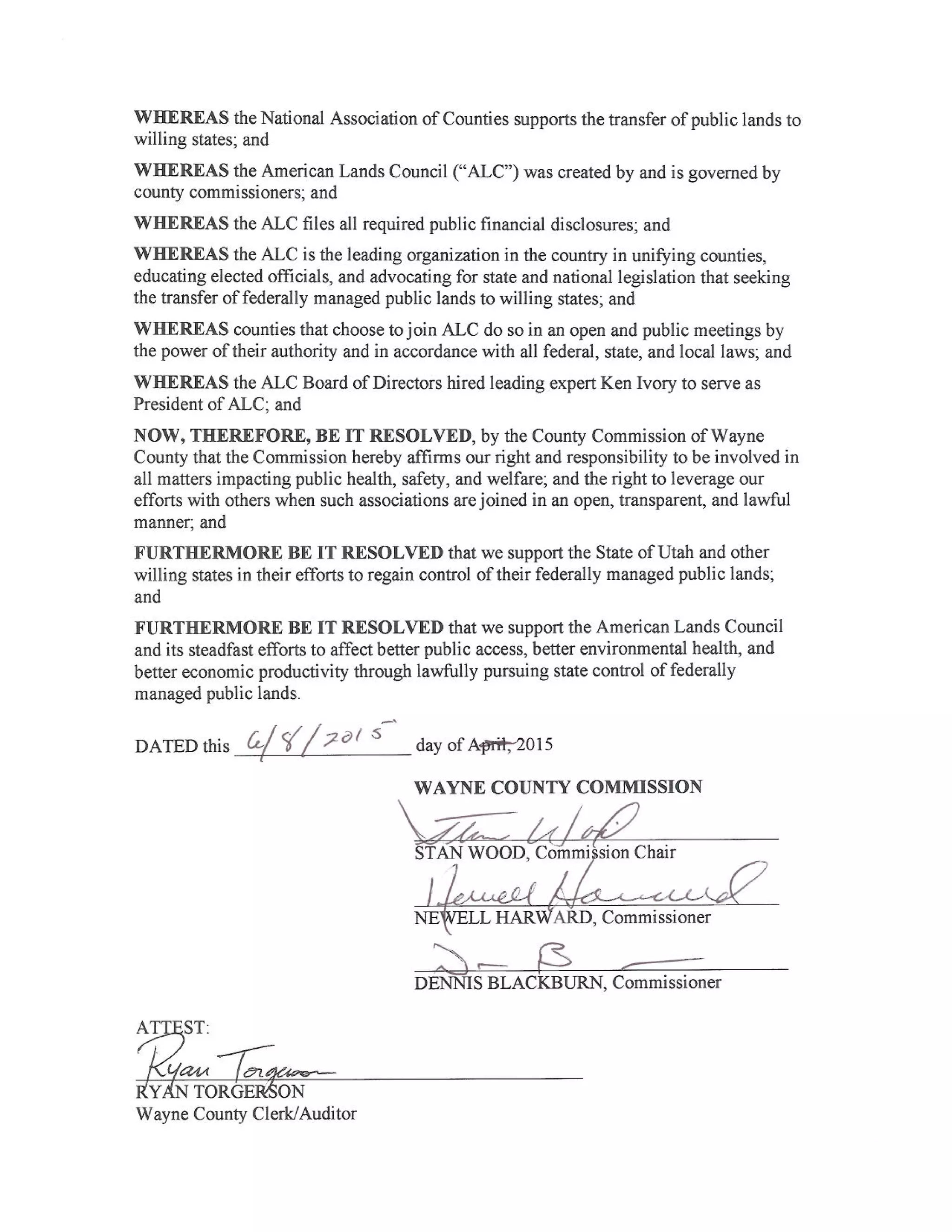 Wayne County Utah Resolution of Support | PDF