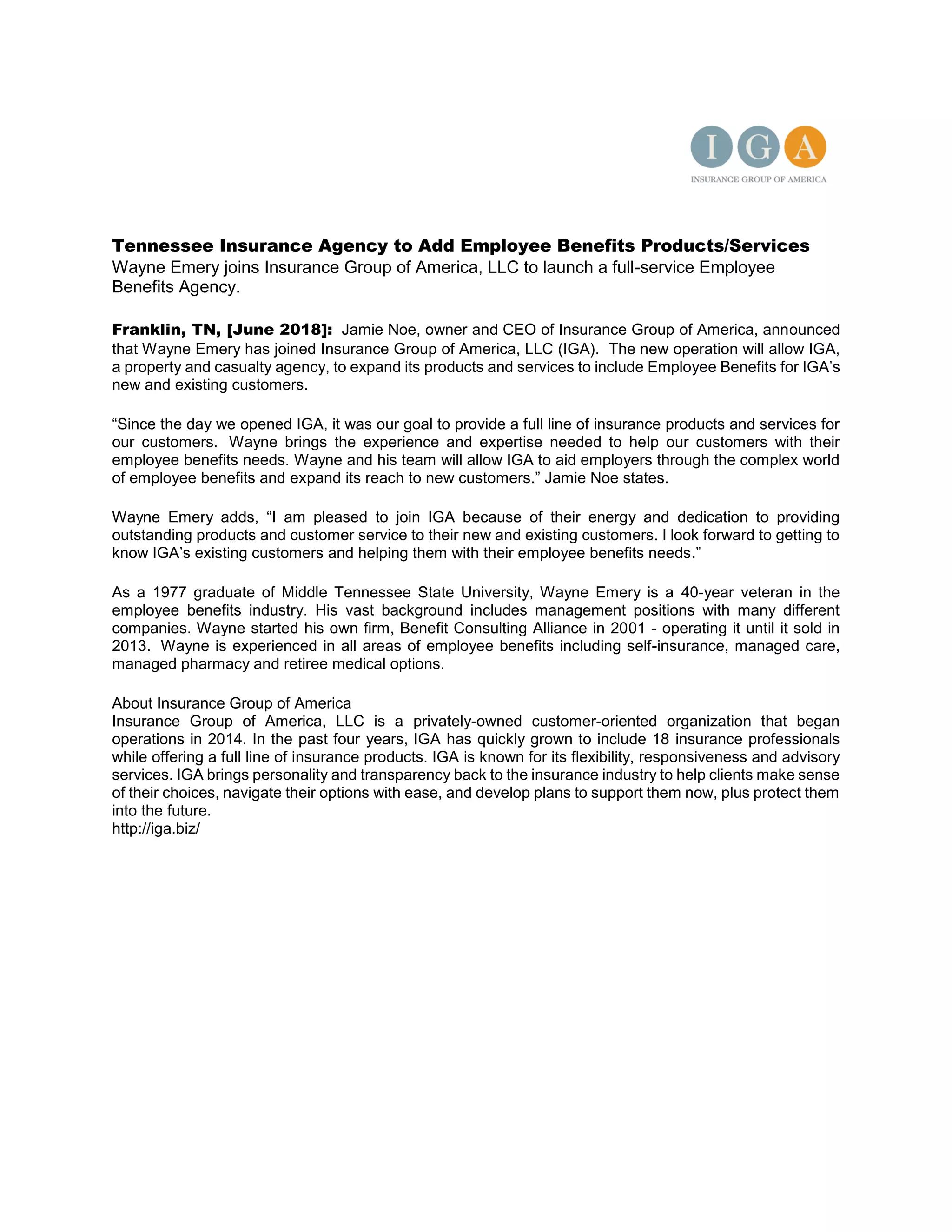 Wayne Emery joins IGA | PDF