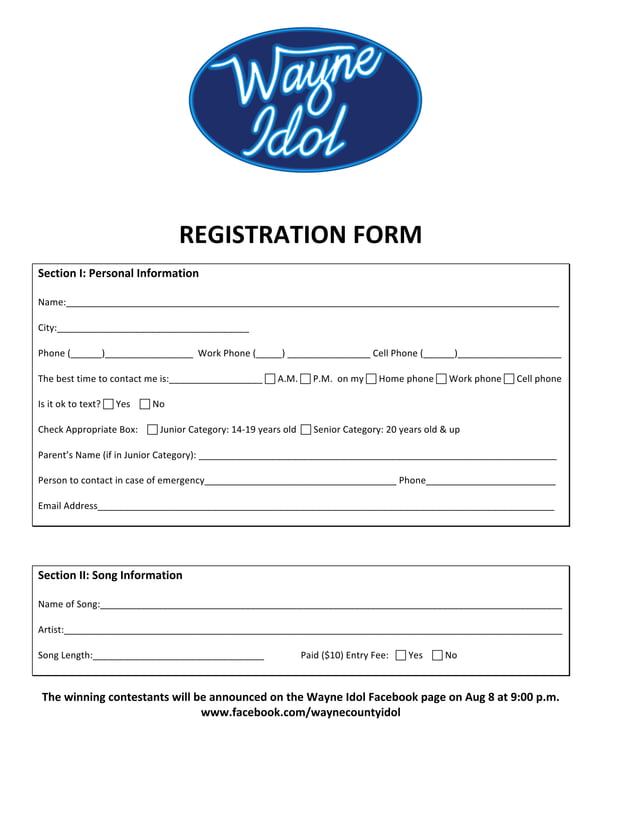 Wayne idol registration form | PDF
