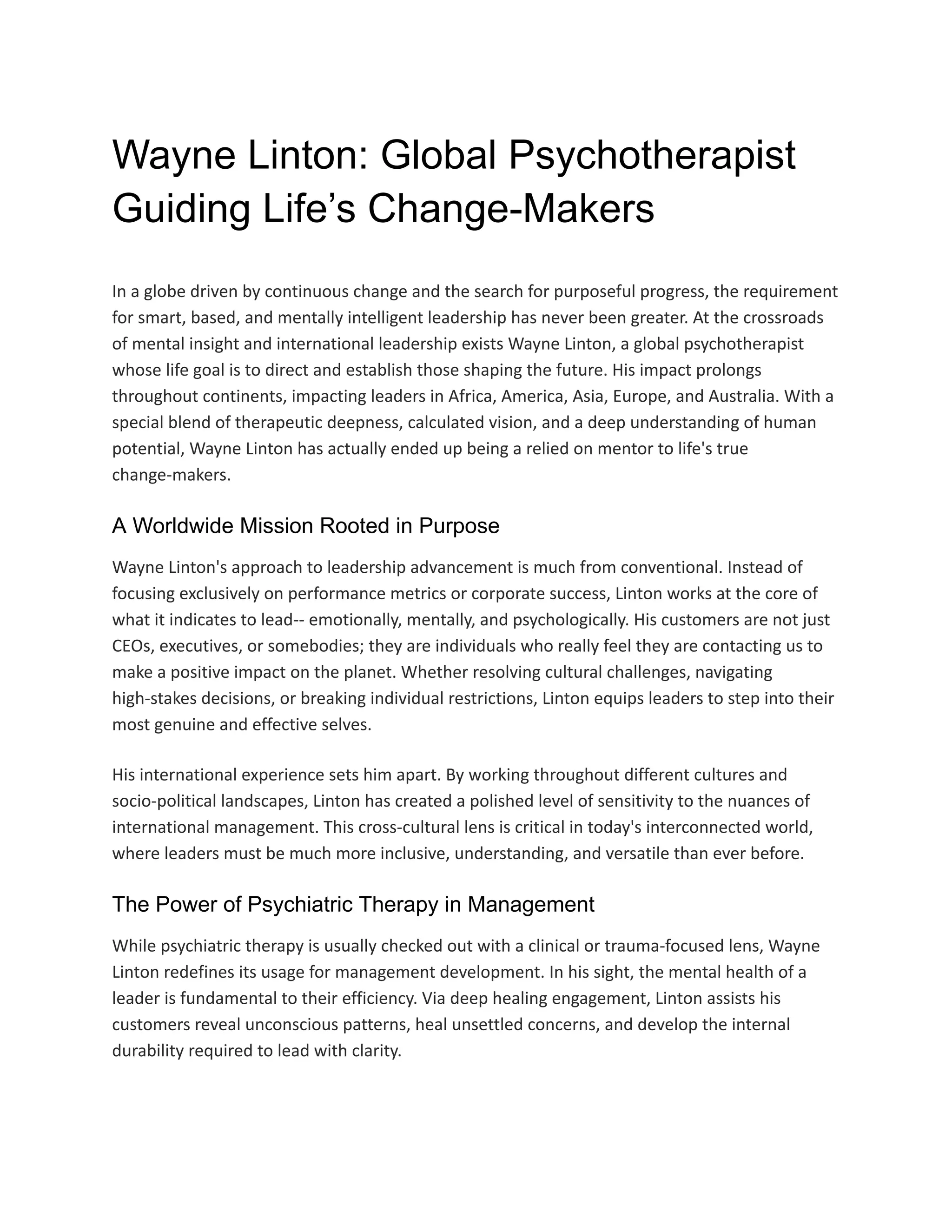 Wayne Linton: The Silent Force Behind the World’s Most Impactful Leaders | PDF