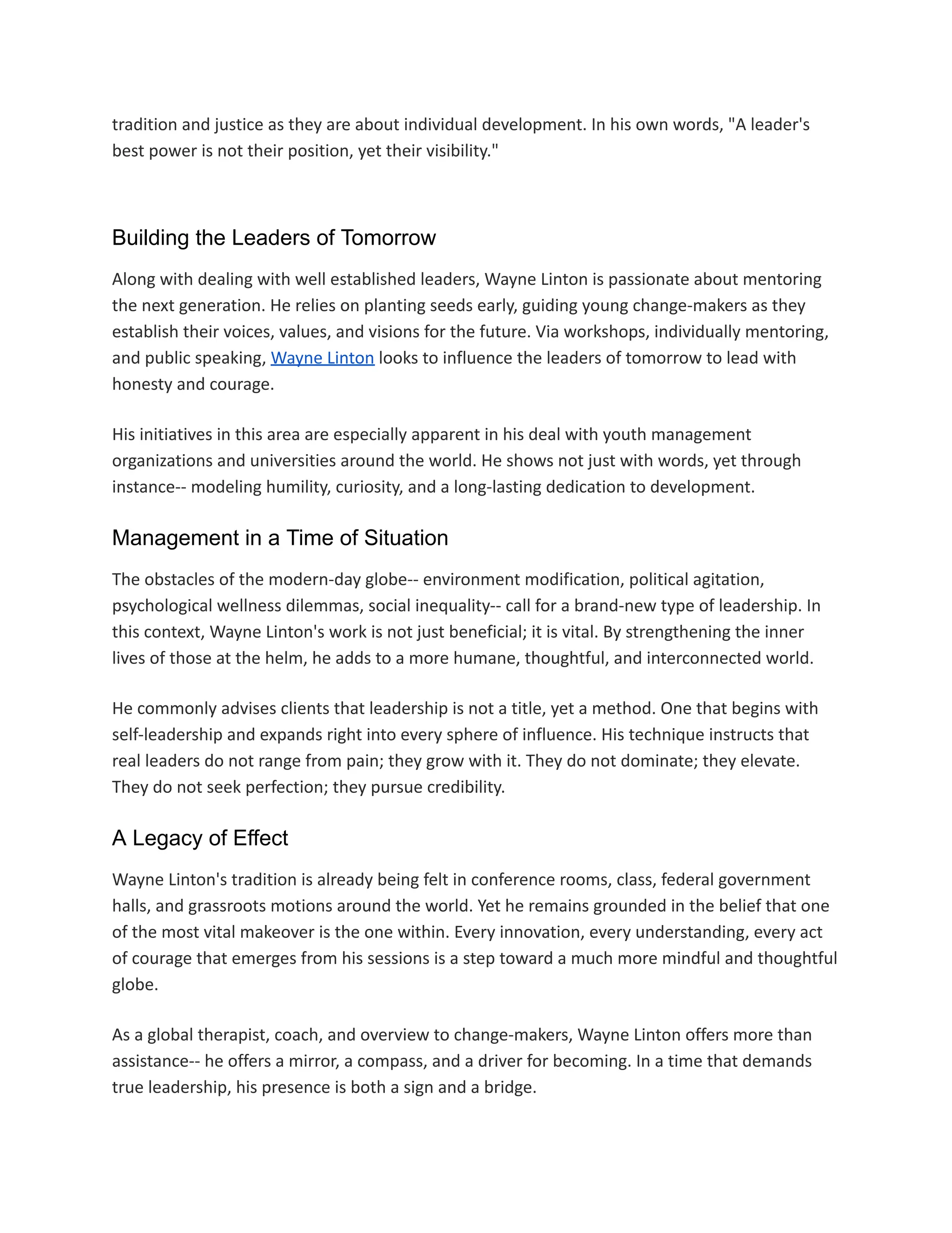 Wayne Linton: The Silent Force Behind the World’s Most Impactful Leaders | PDF