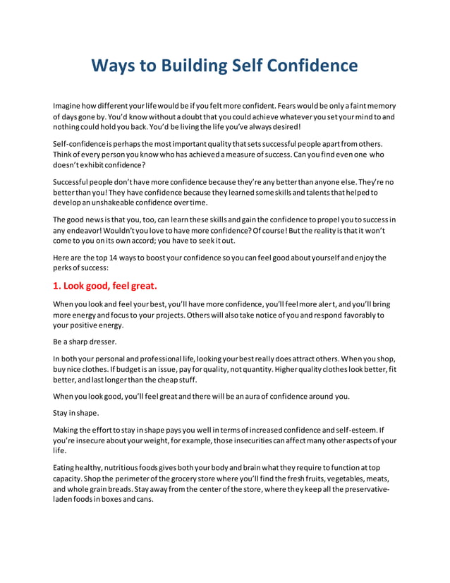 Ways to Building Self Confidence | PDF