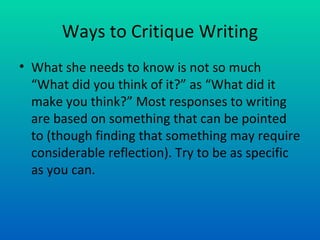 Ways To Critique Writing Ppt | PPT