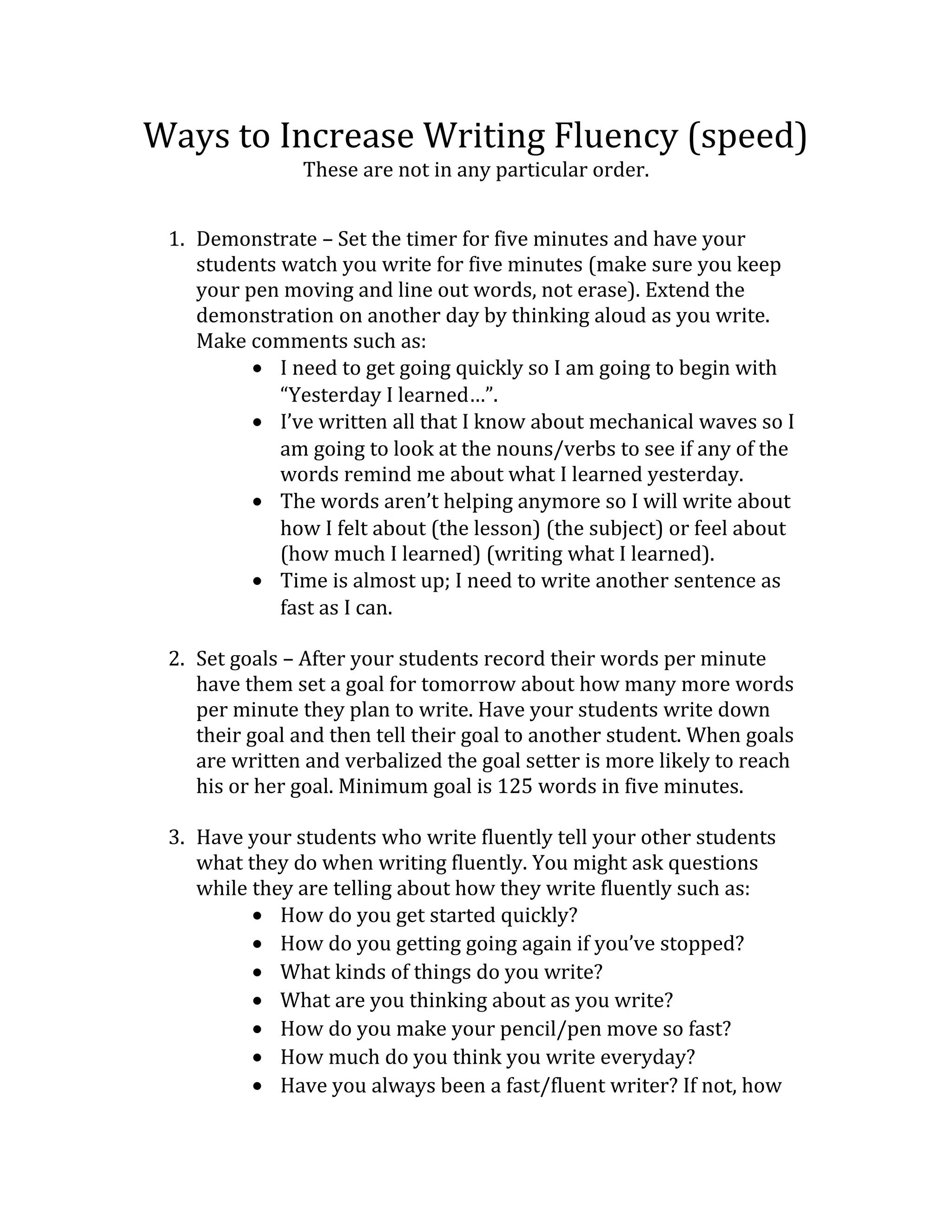 Ways to increase writing fluency | DOC