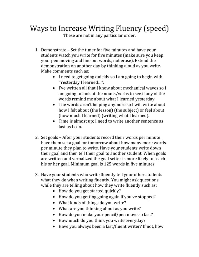 Ways to increase writing fluency | DOC | Freelance Writing | Content ...