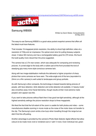 Wb500 review computeractive | PDF | Cameras and Camcorders | Consumer ...