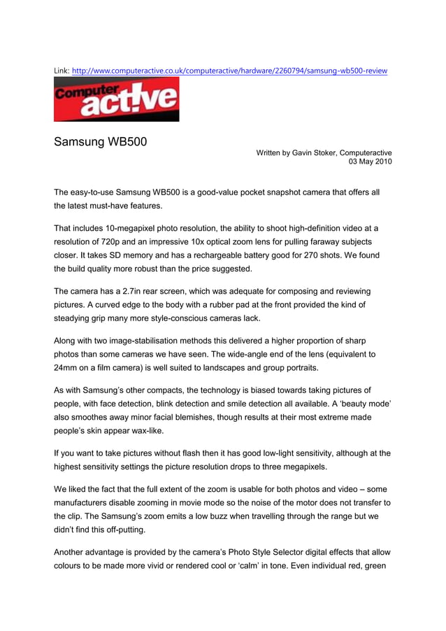 Wb500 review computeractive | PDF | Cameras and Camcorders | Consumer ...