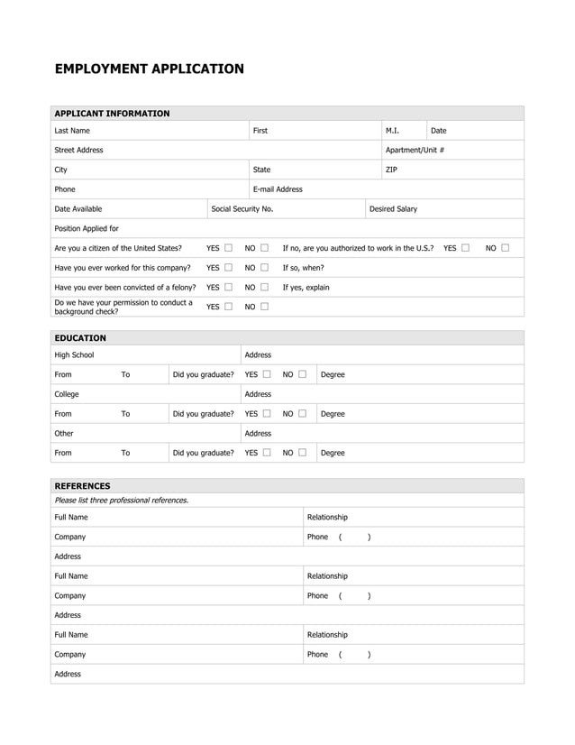 Generic Employment Application, April 2012 | PDF | Resume Writing and Advice | Job Search