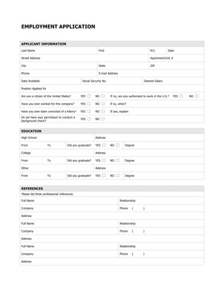 Blank Job Application Templates