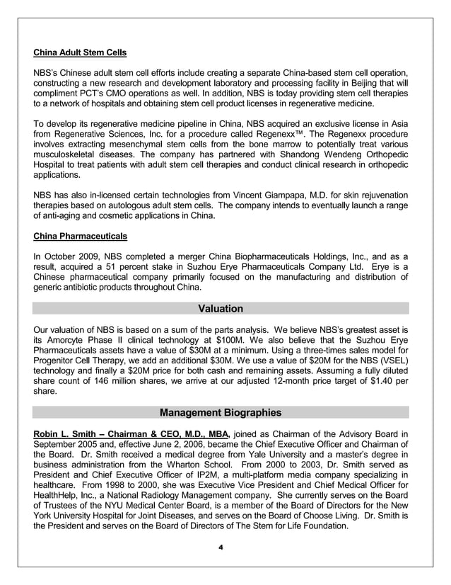Neostem, Inc. ($NBS) - WBB Securities Report | PDF