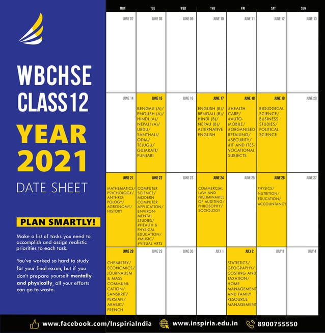 West Bengal 12th Board Time Table 2021 | PDF