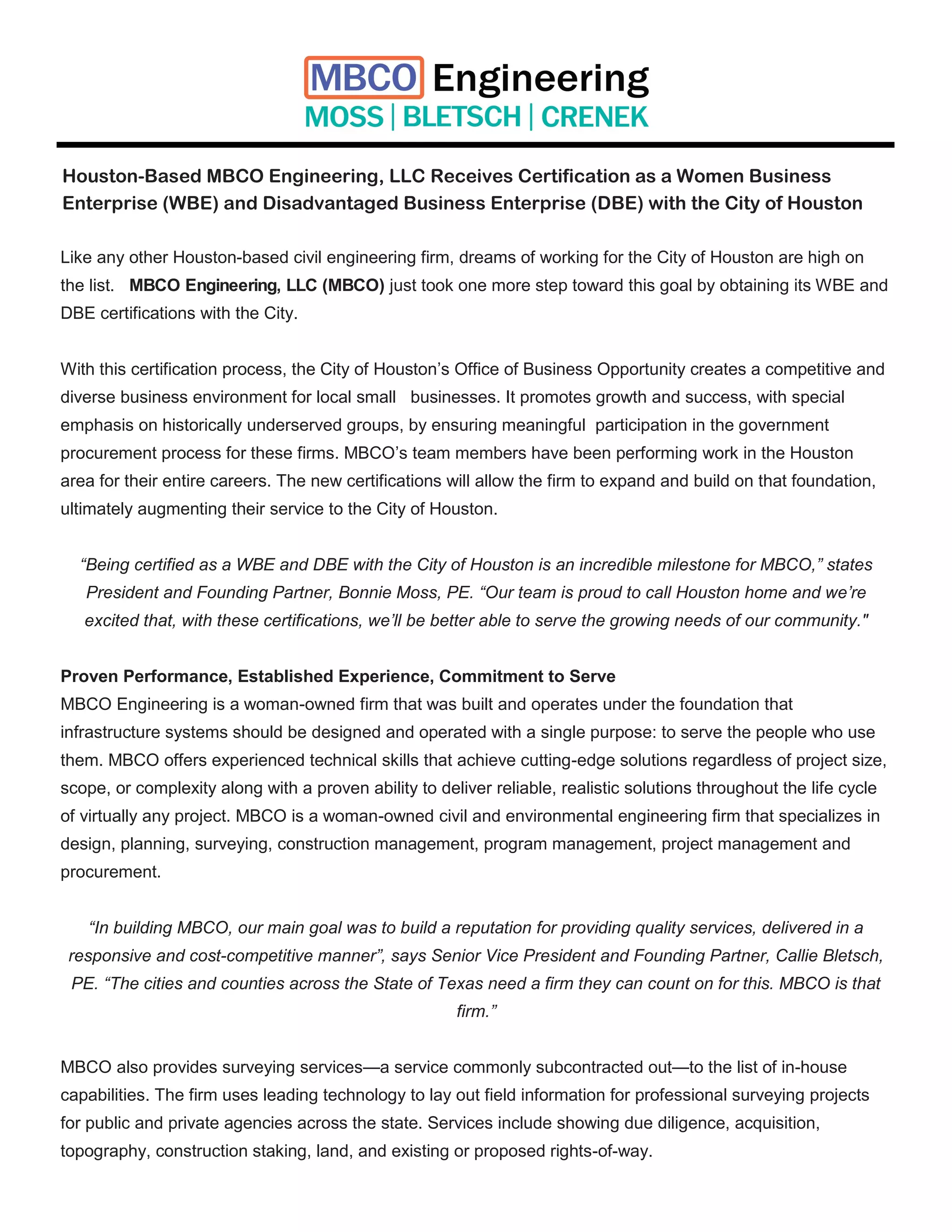 MBCO - WBE DBE Announcement | PDF