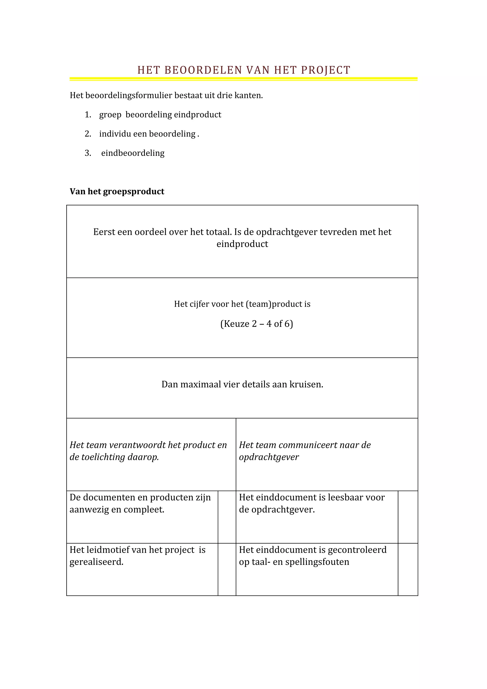 Beoordeling formulier project | DOC
