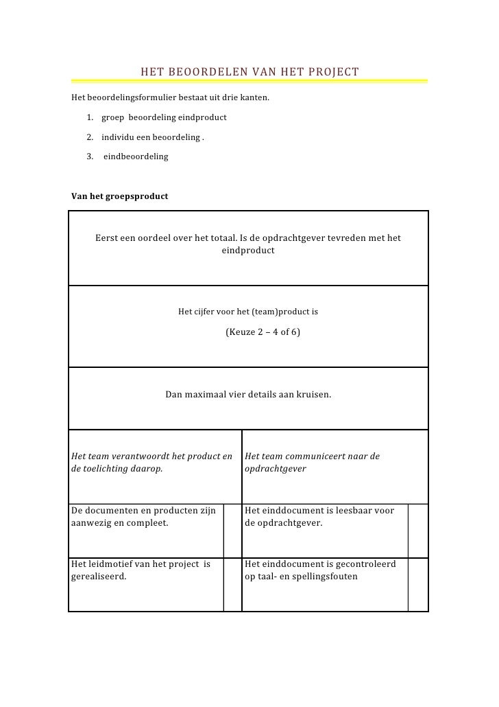 Beoordeling formulier project