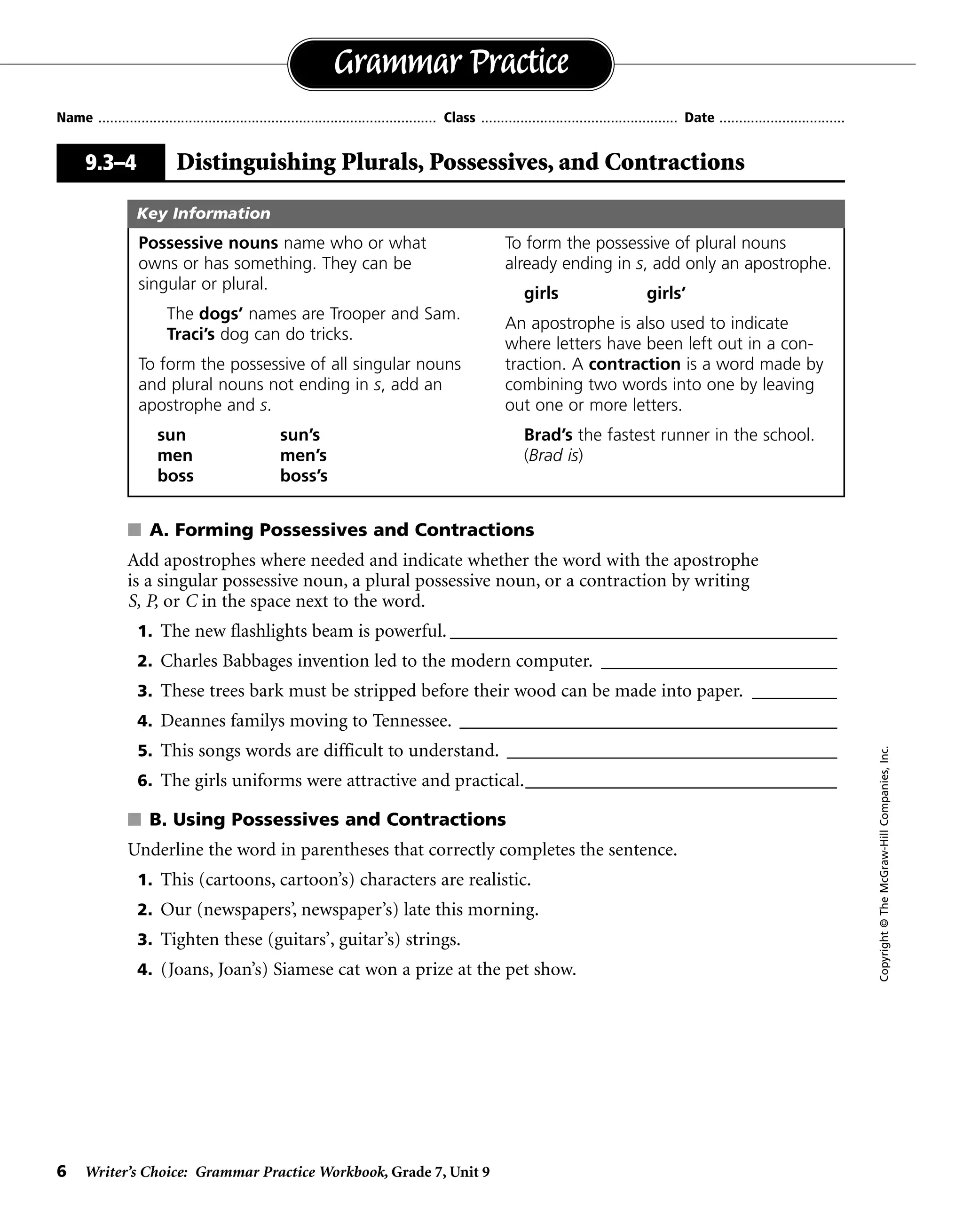 WORK BOOK IN ENGLISH grammar 7 | PDF