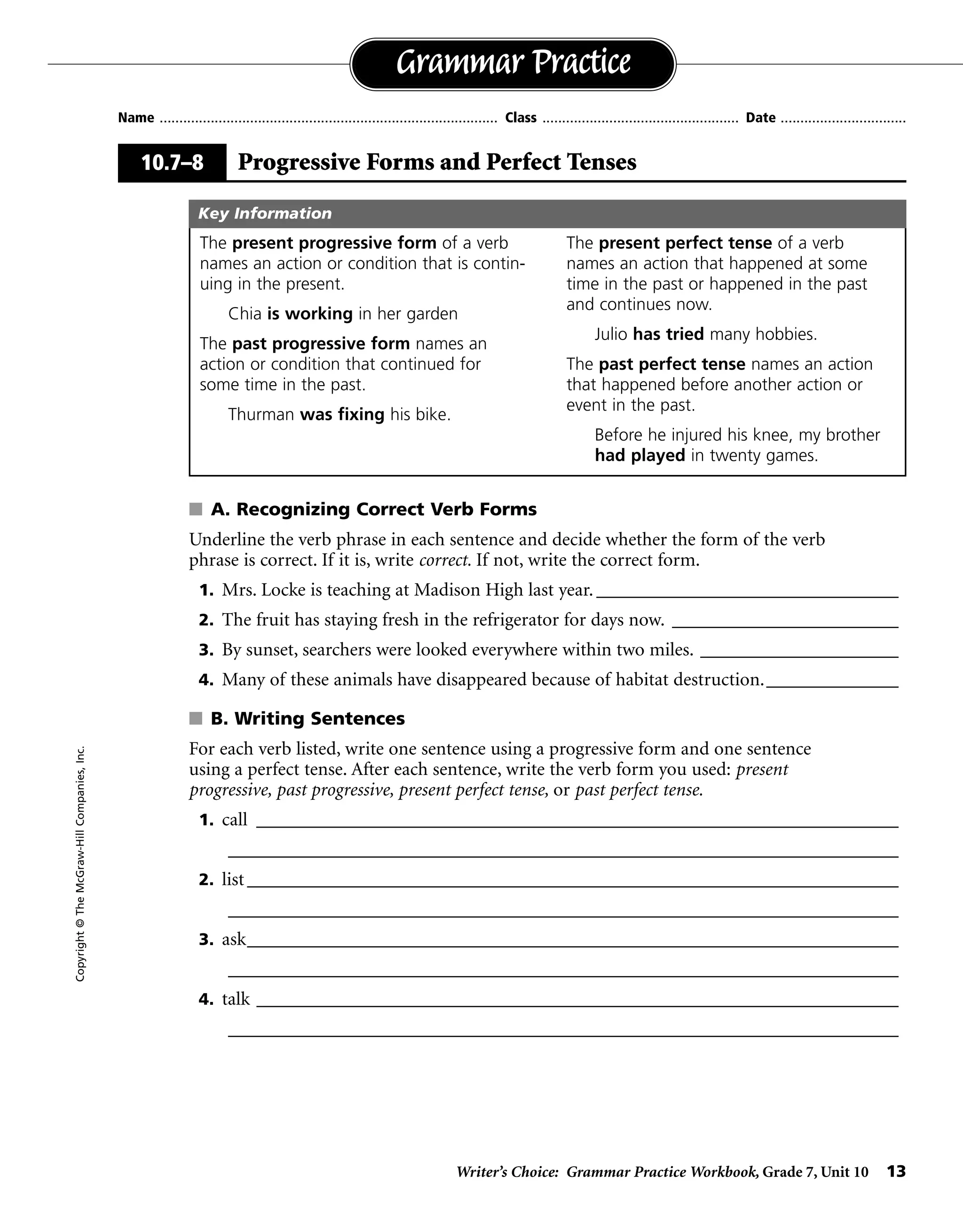 WORK BOOK IN ENGLISH grammar 7 | PDF