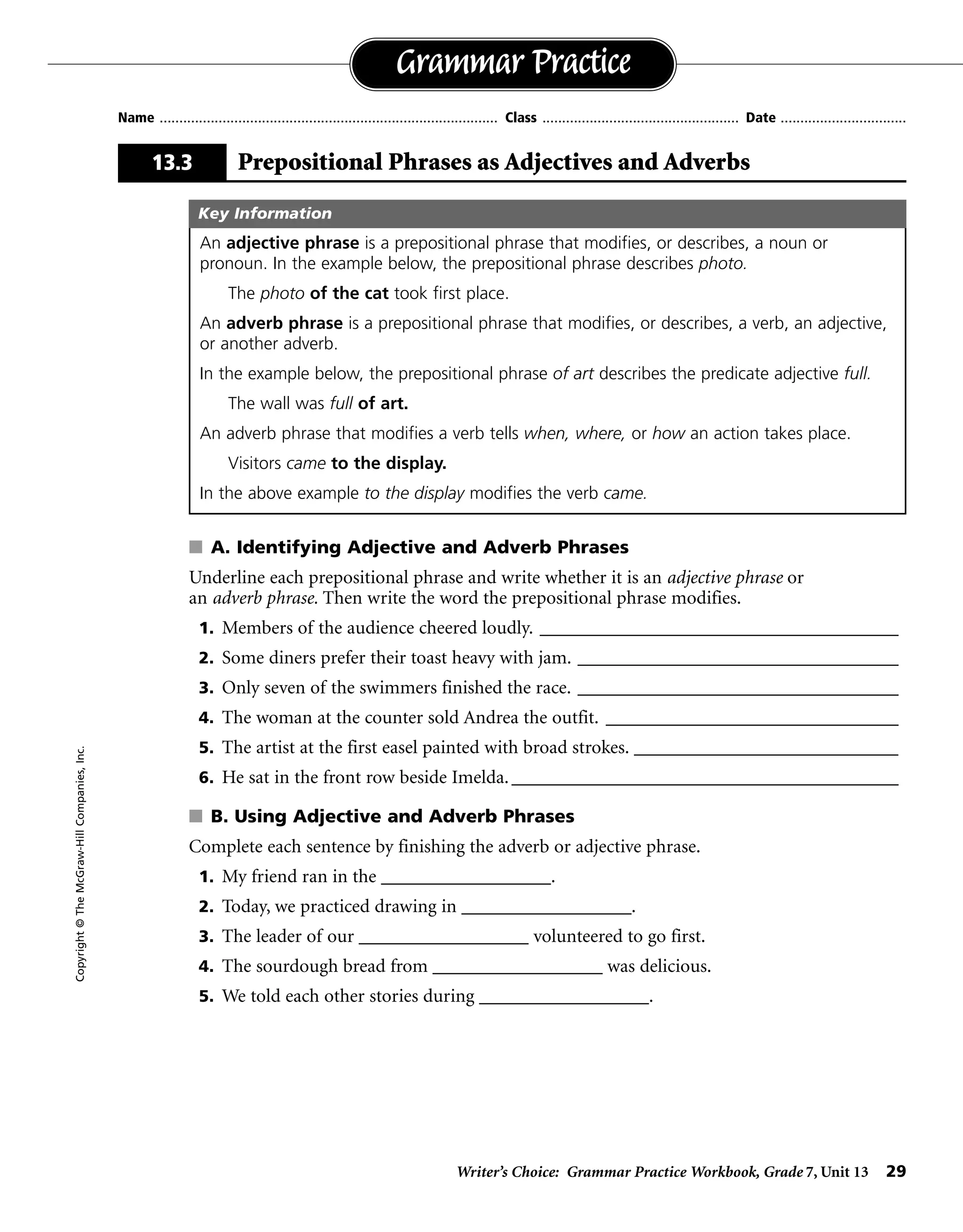 WORK BOOK IN ENGLISH grammar 7 | PDF