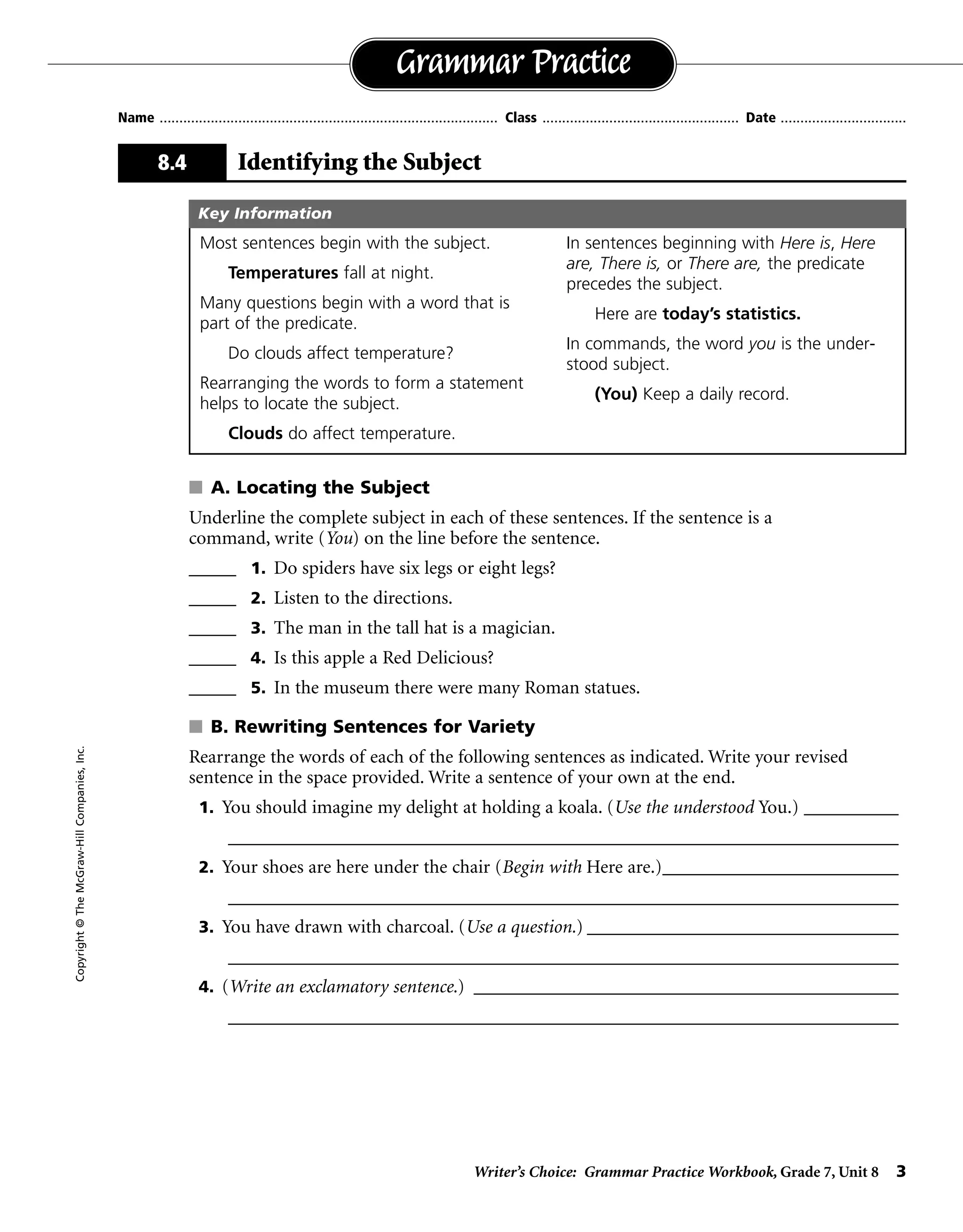 WORK BOOK IN ENGLISH grammar 7 | PDF