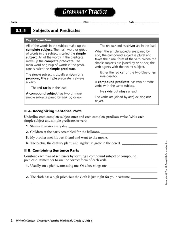 WORK BOOK IN ENGLISH grammar 7 | PDF