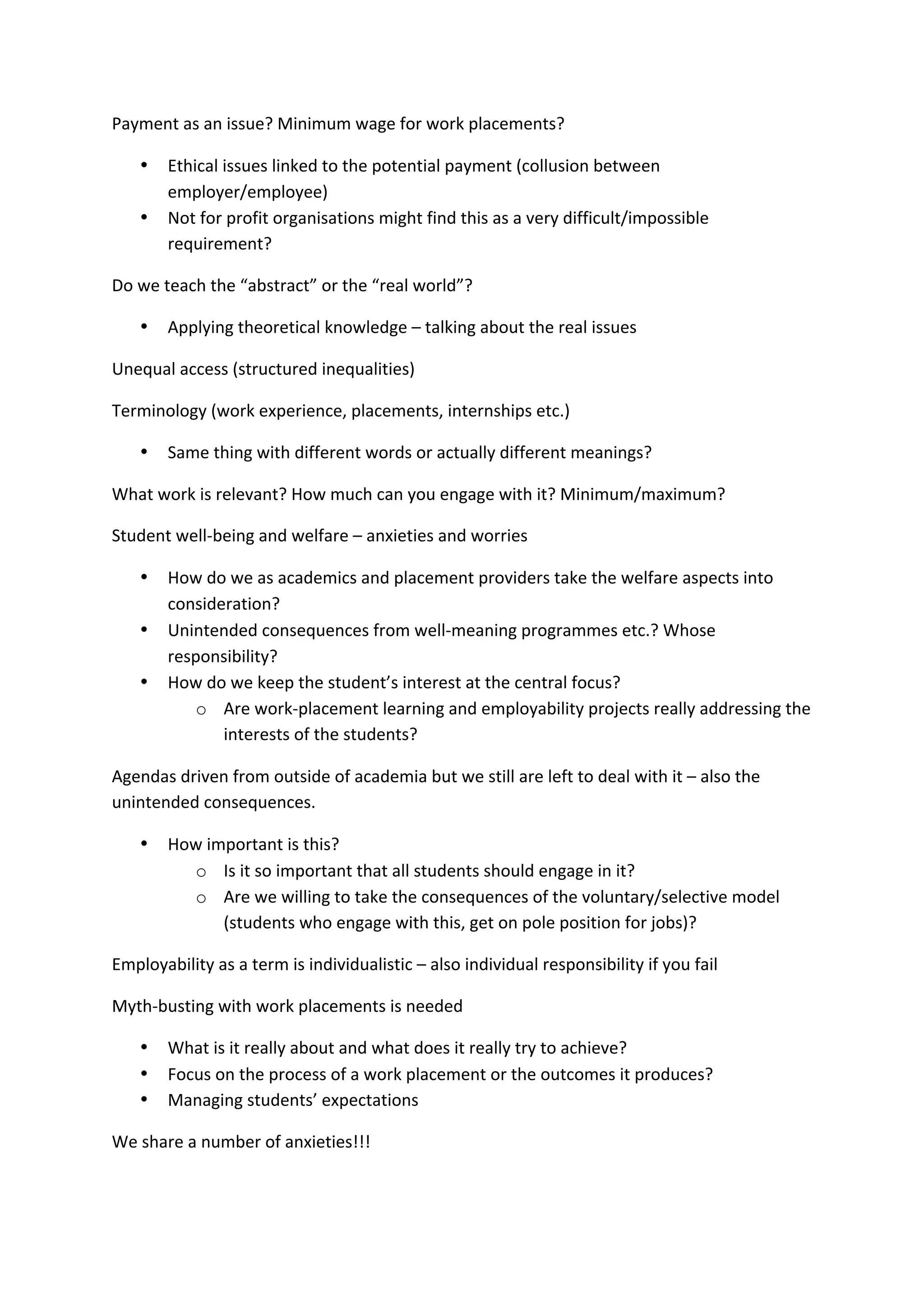 Notes summarising key themes of the discussion during the breakout ...