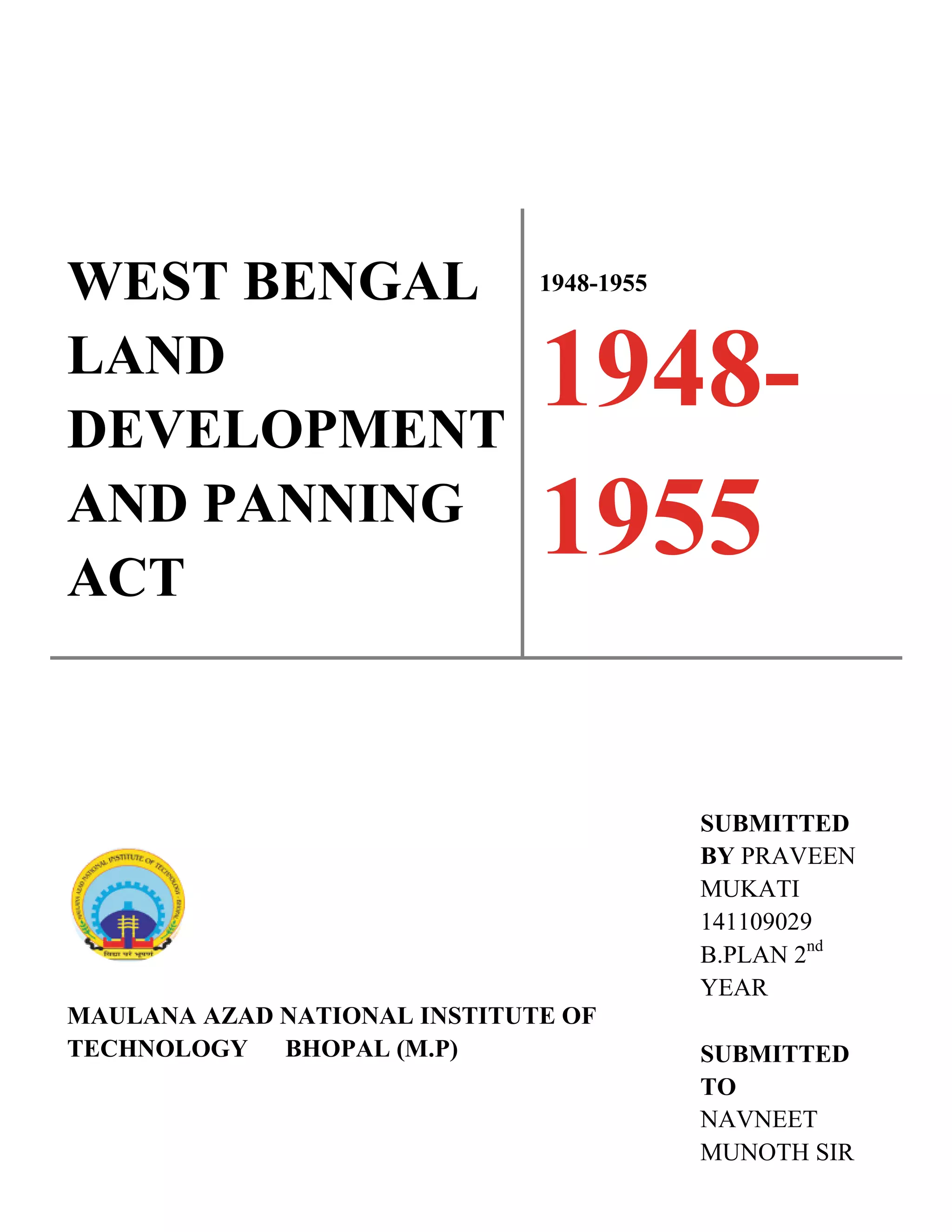 WEST BENGAL LAND DEVELOPMENT AND PLANNING ACT 1948 | PDF