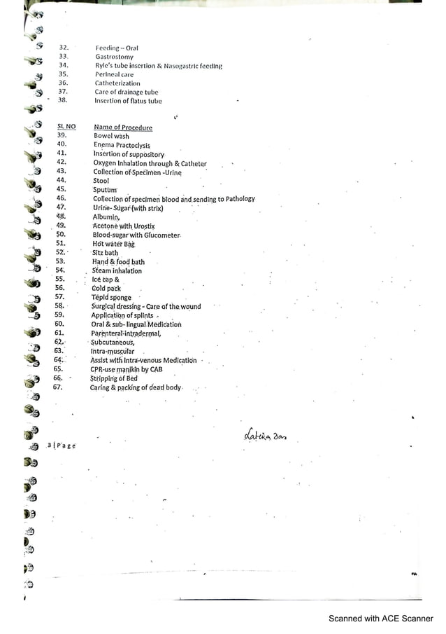 WBNC procedure and practical list.pdf for GNM nursing student | PDF