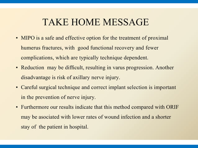 MIPO TECHNIQUE FOR PROXIMAL HUMERUS FRACTURE | PPTX | Death, Injury, or ...
