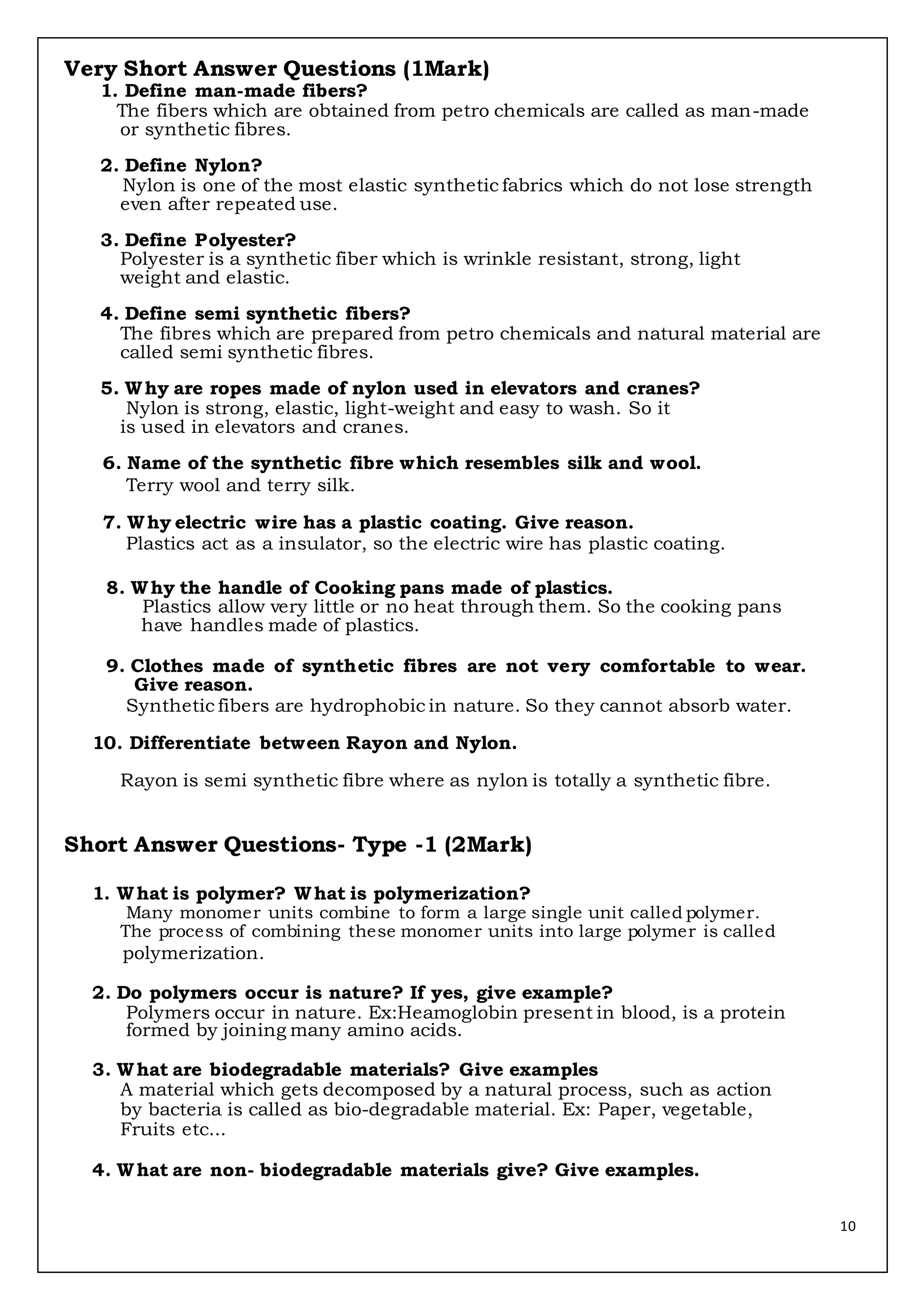 class-8 science Chapter-1 synthetic fibers and plastics | DOCX