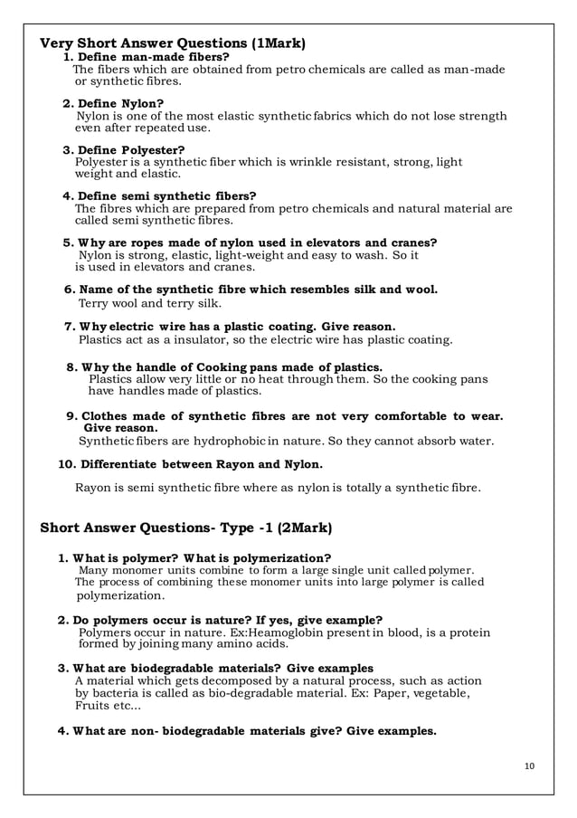 class-8 science Chapter-1 synthetic fibers and plastics | DOCX | Chemistry | Science