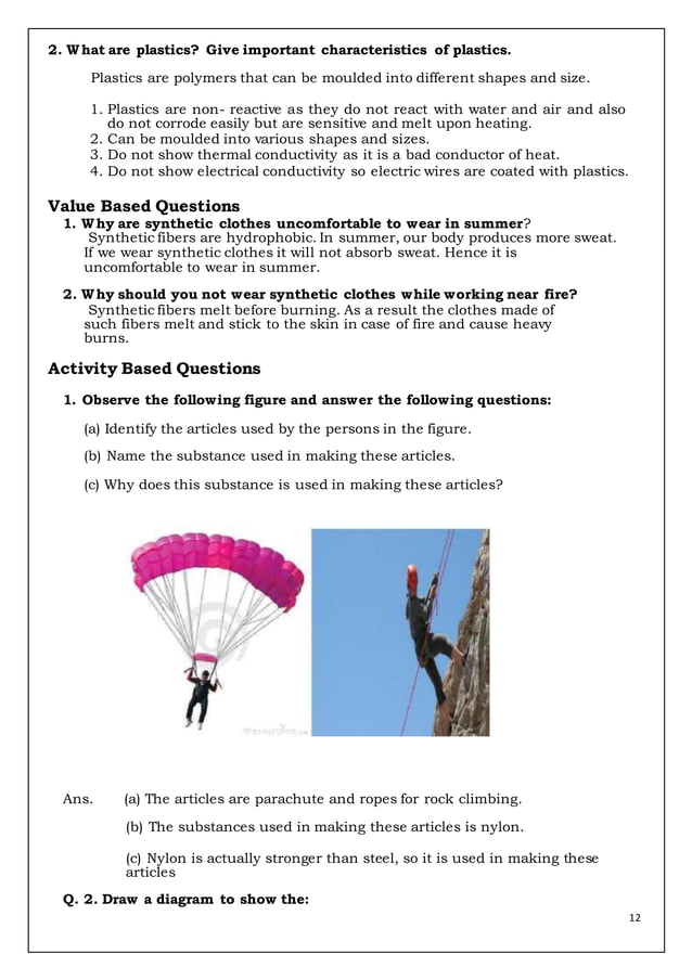 class-8 science Chapter-1 synthetic fibers and plastics | DOCX | Chemistry | Science