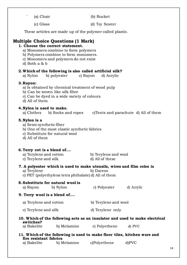 class-8 science Chapter-1 synthetic fibers and plastics | DOCX | Chemistry | Science