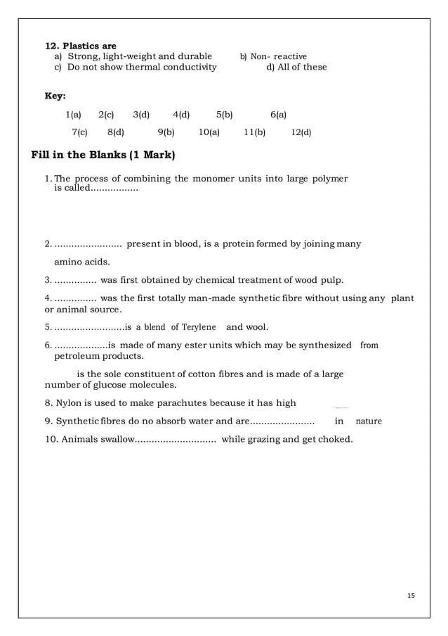 class-8 science Chapter-1 synthetic fibers and plastics | DOCX | Chemistry | Science