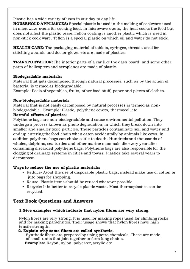 class-8 science Chapter-1 synthetic fibers and plastics | DOCX | Chemistry | Science