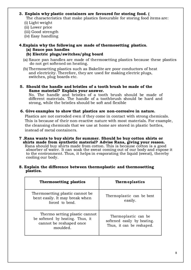 class-8 science Chapter-1 synthetic fibers and plastics | DOCX | Chemistry | Science