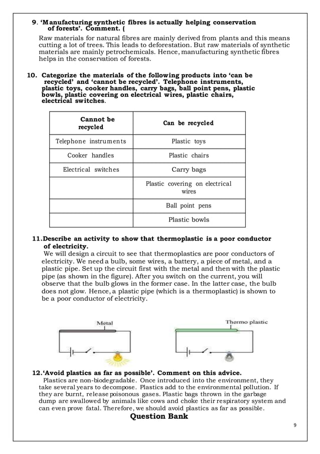 class-8 science Chapter-1 synthetic fibers and plastics | DOCX | Chemistry | Science
