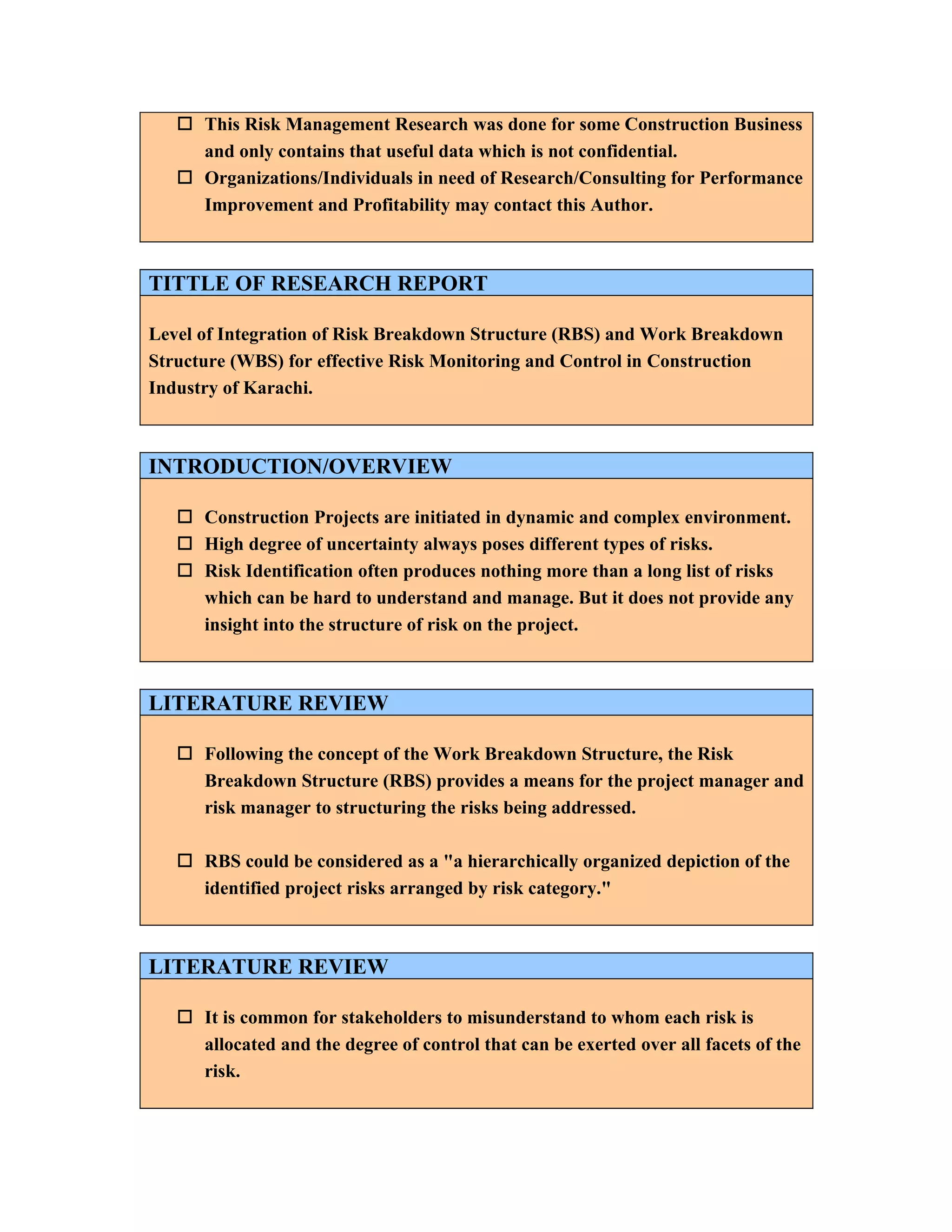 Level of Integration of Risk Breakdown Structure (RBS) and Work ...