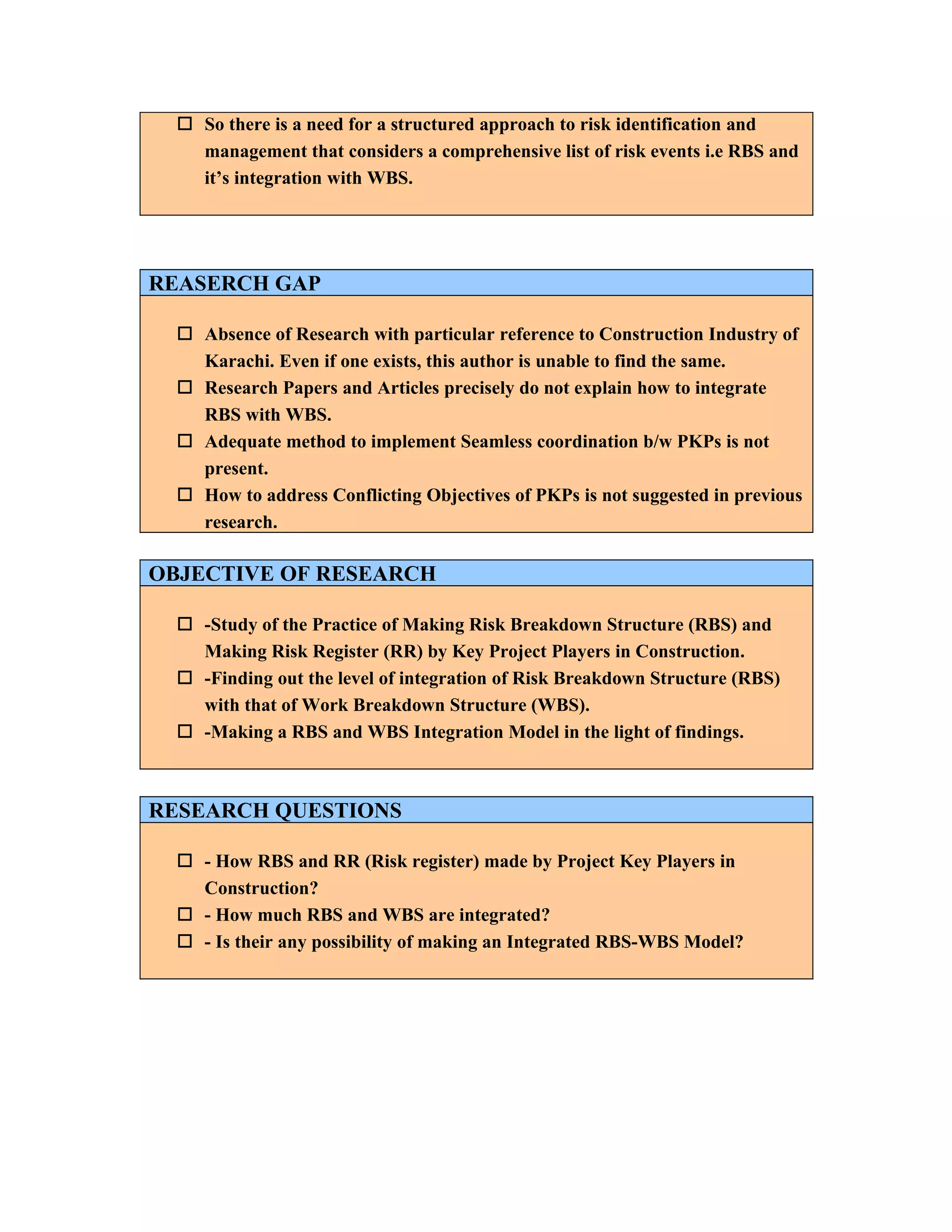 Level of Integration of Risk Breakdown Structure (RBS) and Work ...