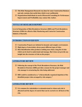 Level of Integration of Risk Breakdown Structure (RBS) and Work ...