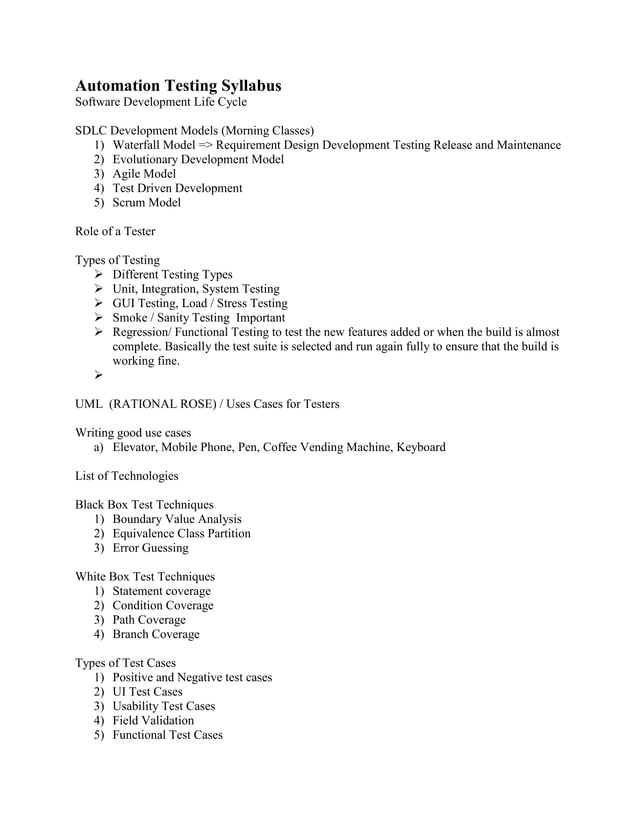 Automation Testing Syllabus - Checklist | DOCX