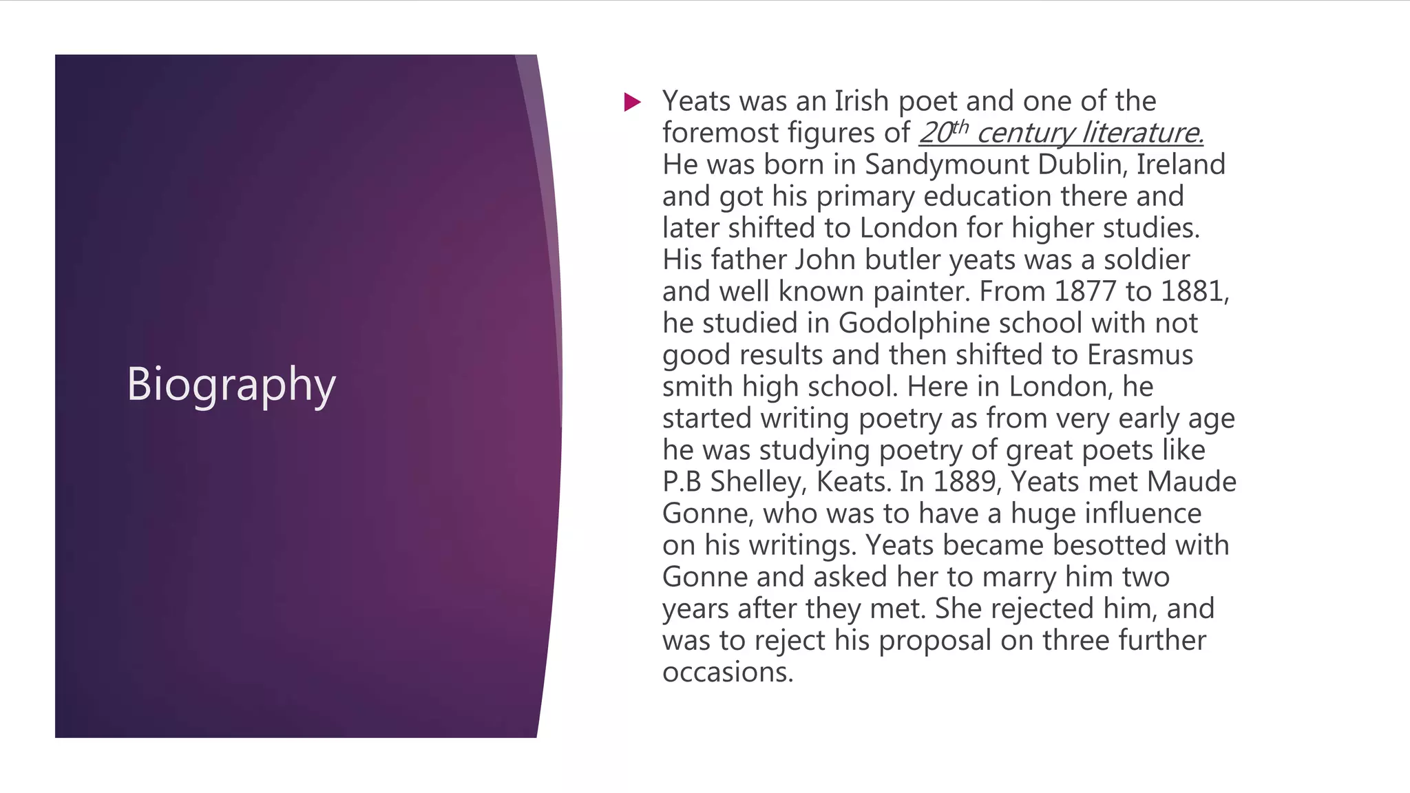 William Butler Yeats, (WB Yeats) | PPTX