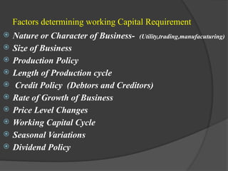 Working Capital Concepts,Types,Importance,Factors,components | PPTX