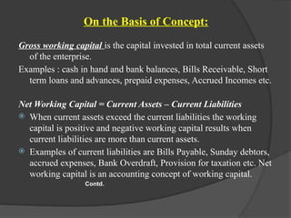 Working Capital Concepts,Types,Importance,Factors,components | PPTX