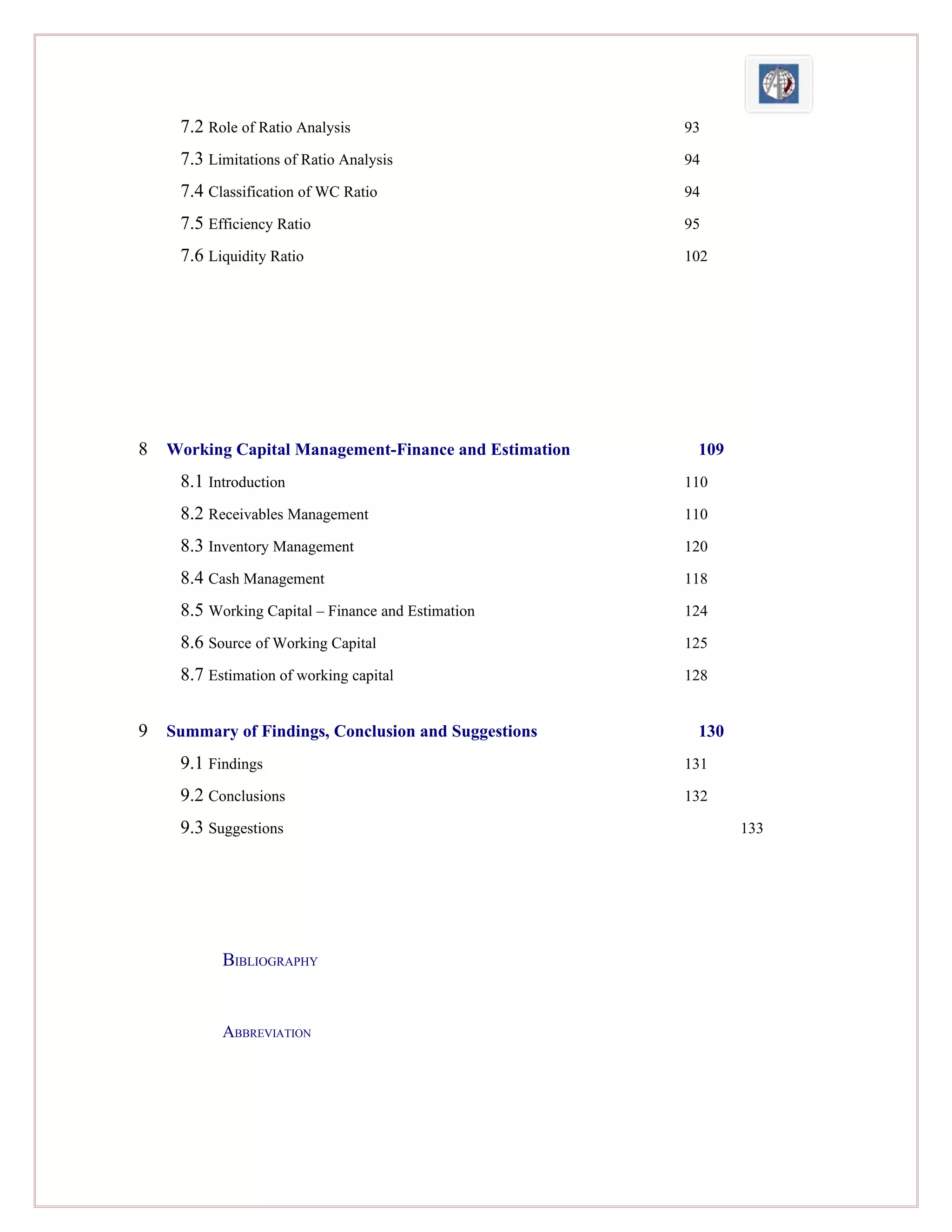 Working Capital-cover page - final project-ii | DOC