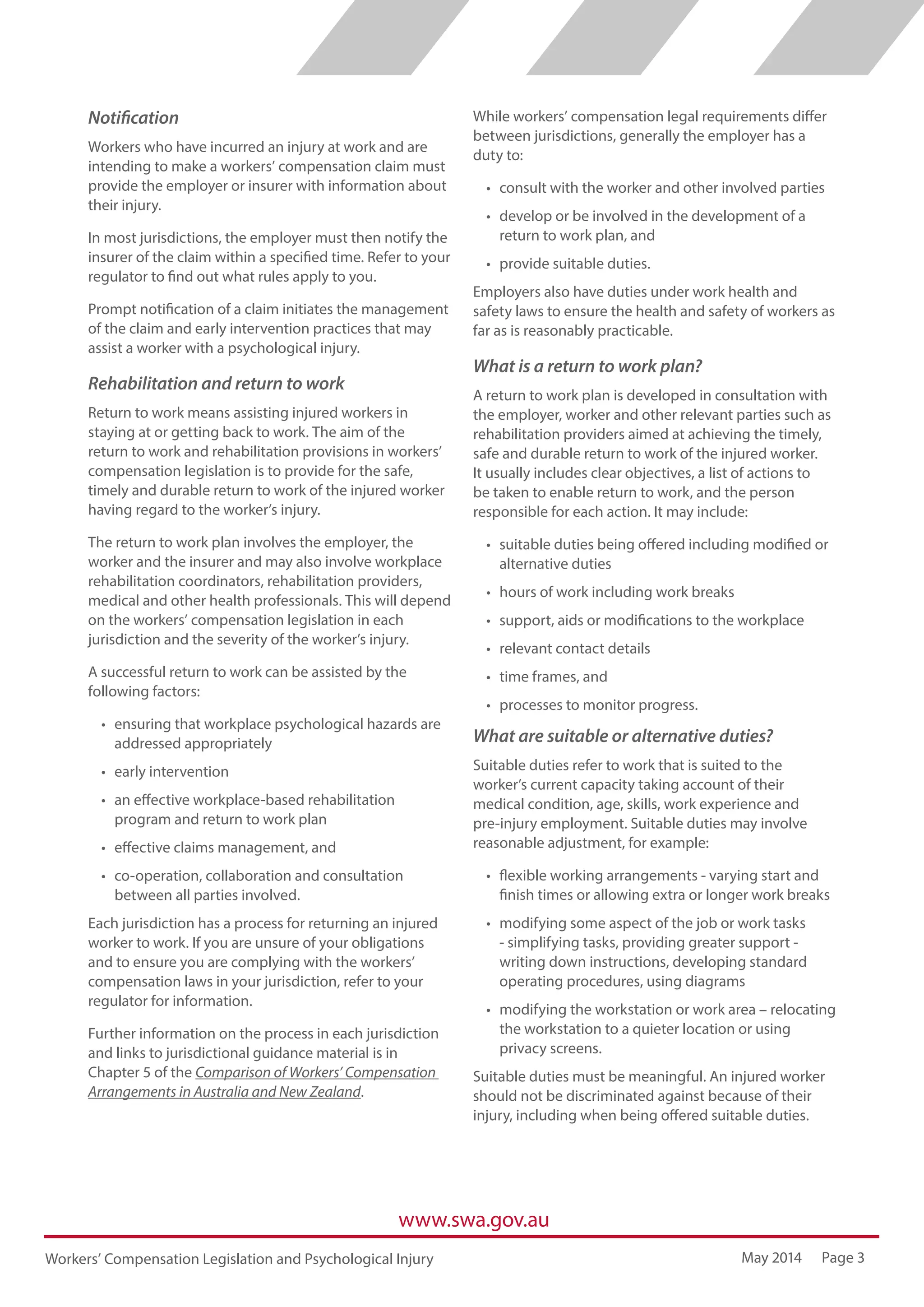 WORKERS’ COMPENSATION LEGISLATION AND PSYCHOLOGICAL INJURY FACT SHEET | PDF