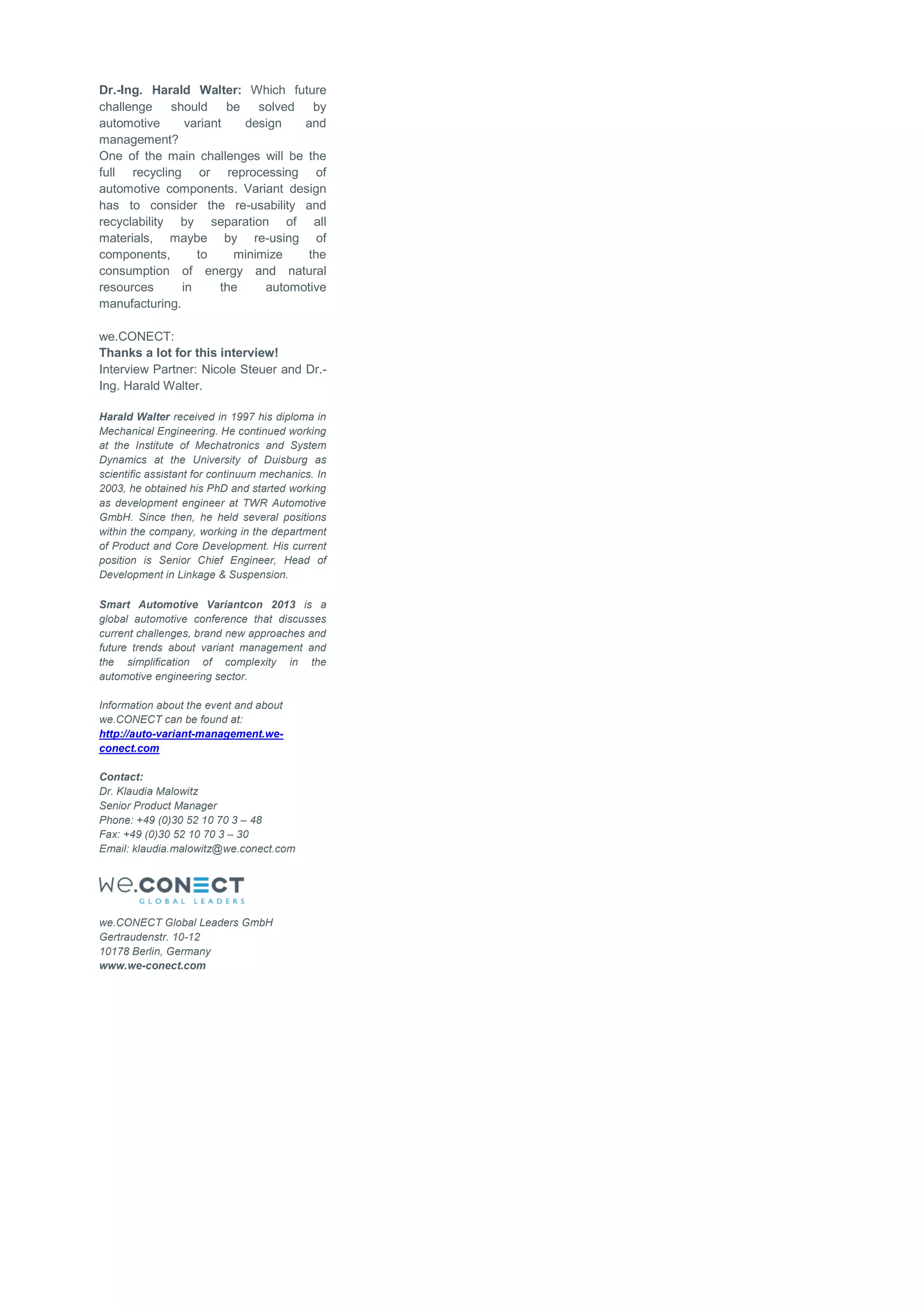 Interview with Harald Walter, TRW / Germany | PDF