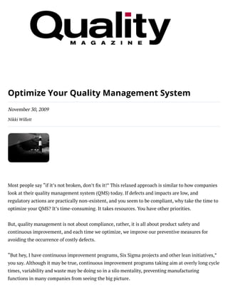 Optimize Your Quality Management System | PDF