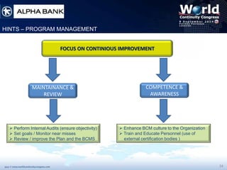 Stelios Aronis ISO 22301 BCMS Implementation and Sharing of BCM Best ...