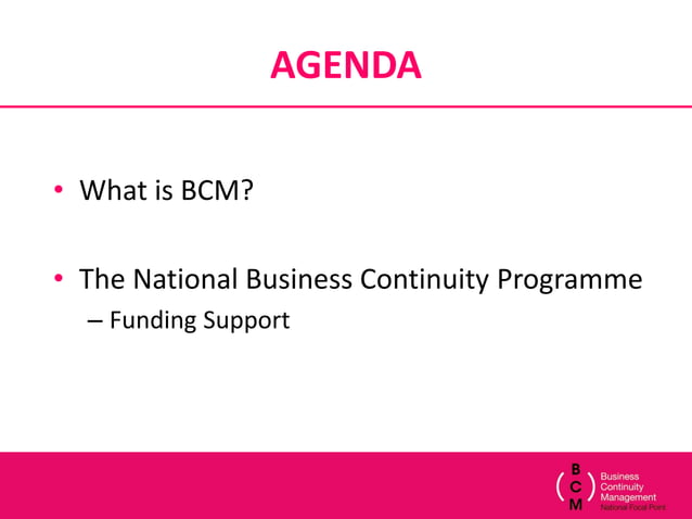Managing and Implementing a National BCM Programme: A World's First | PPT
