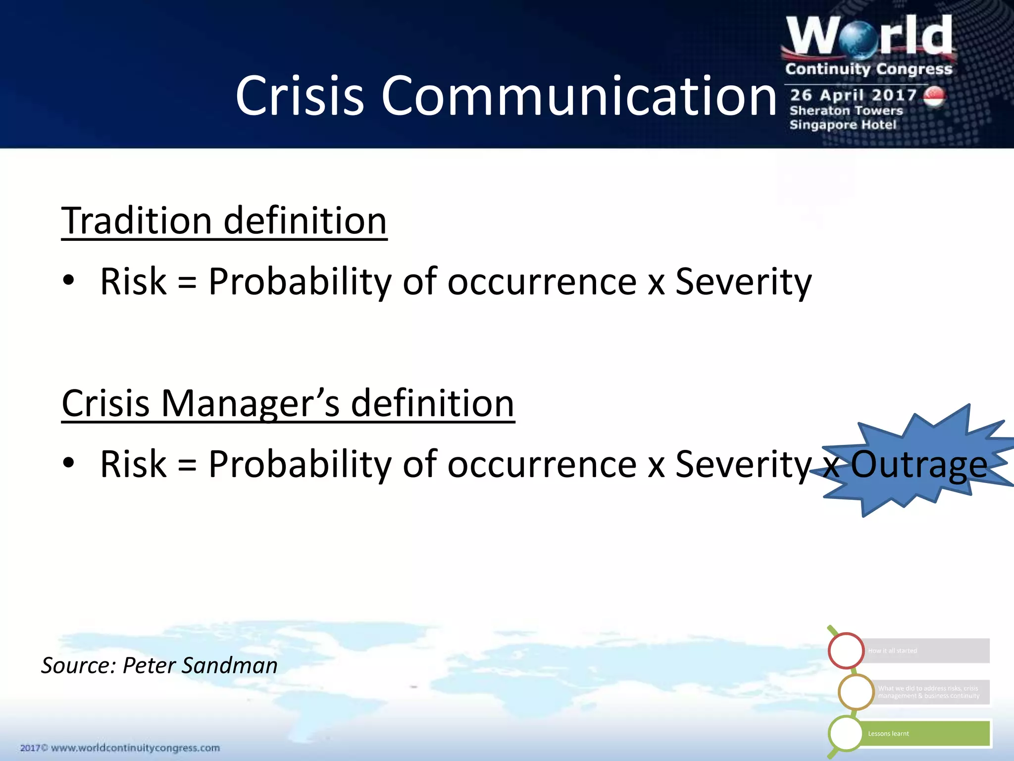 Experience Sharing - Risk Management, Crisis Management & BCM In An ...