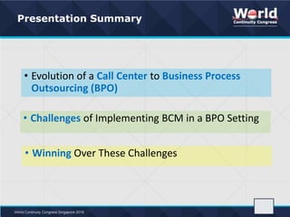 Winning Over The Challenges of Implementing BCM in a BPO by Jeremias ...